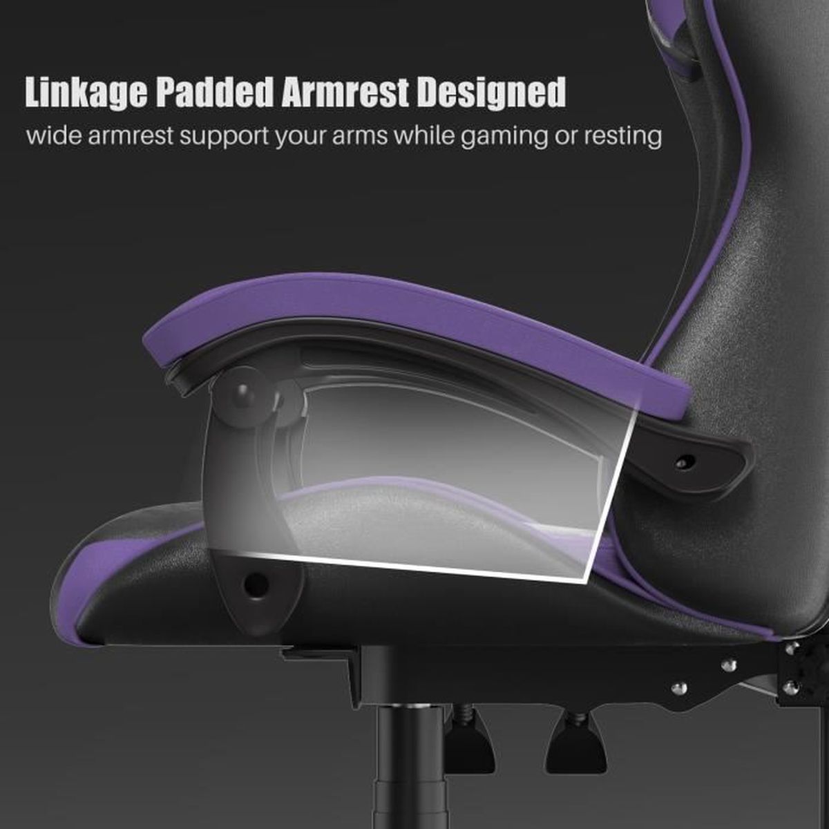 Chaise gaming BIGZZIA, Siège gaming Pivotant Ergonomique, avec coussin et dossier, Accoudoirs ...
