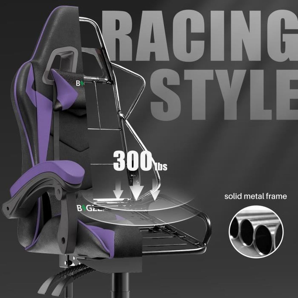 Chaise gaming BIGZZIA, Siège gaming Pivotant Ergonomique, avec coussin et dossier, Accoudoirs ...