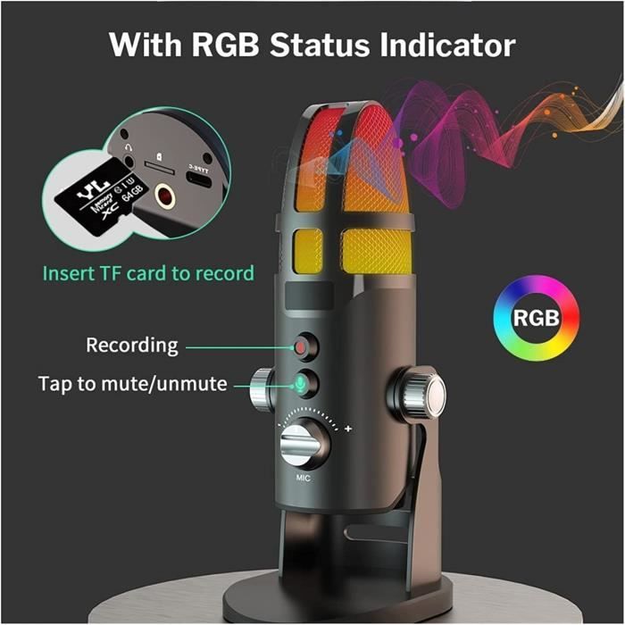 Micro USB Microphone for PC Computer Gamer Streaming Youtube Podcast ...