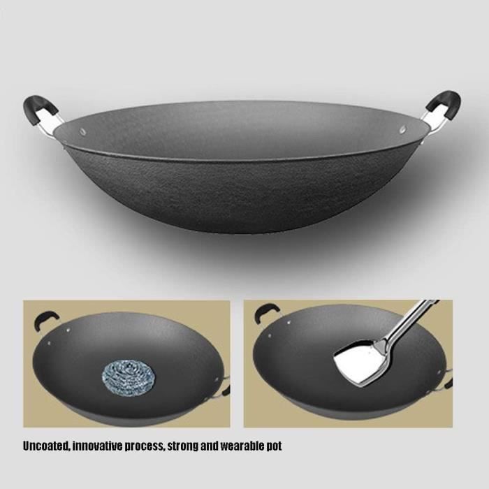 Wok Concave Peu Profond En Fonte Noir 40 Cm,42Cm[J1710] - Cdiscount Maison