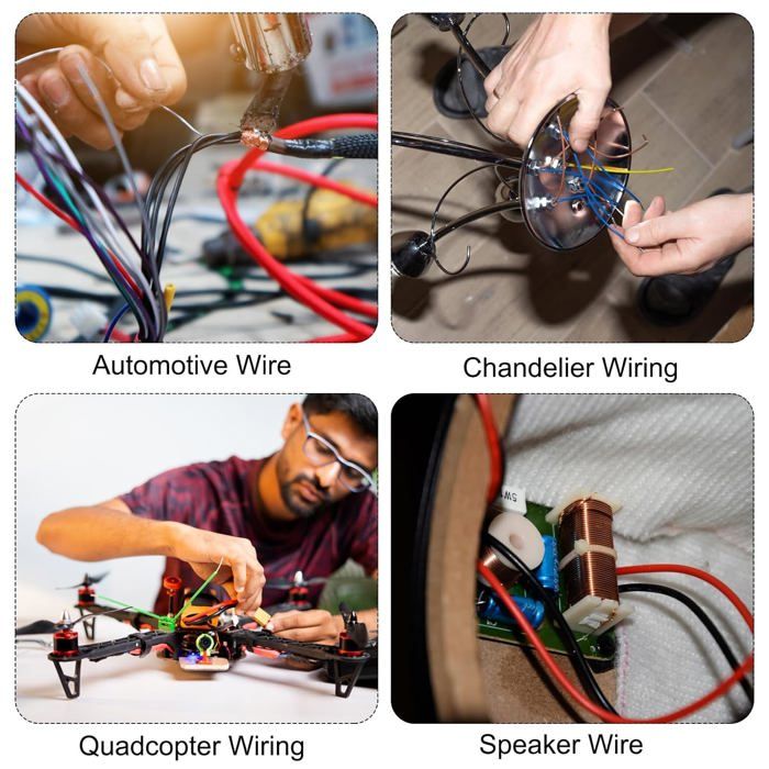 Fil électrique de calibre 26 en silicone - 26 AWG - Fil de cuivre étamé haute température - 30 m ...