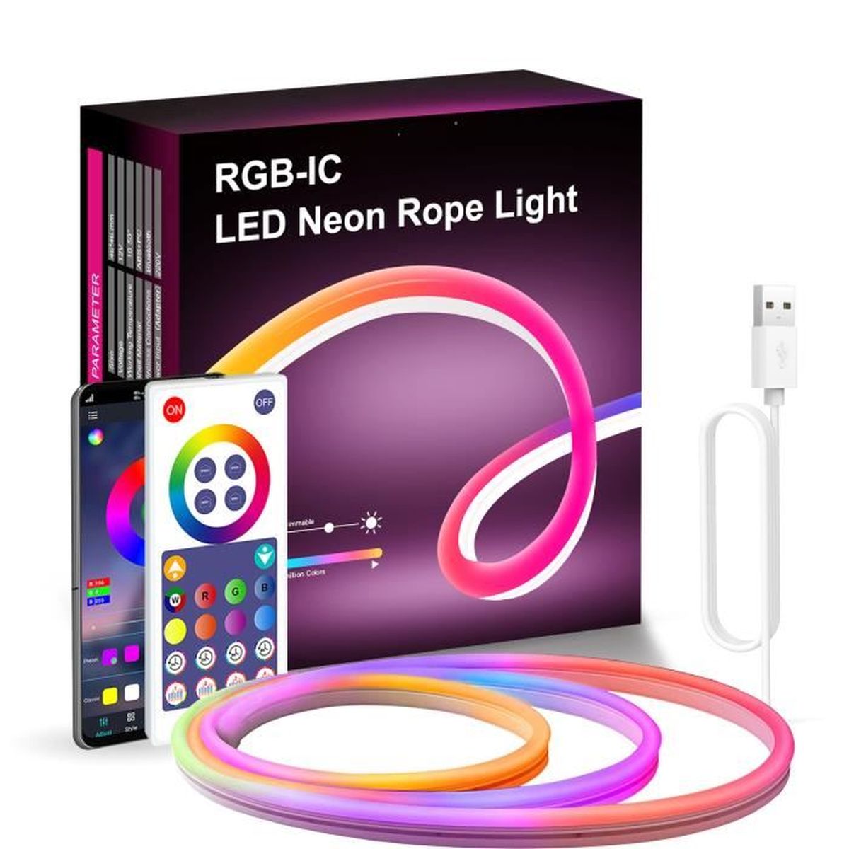 Néon, 3 mètres RGB LED néon cordon lumineux avec télécommande, barre de ...