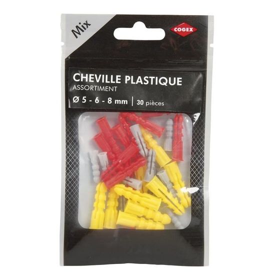 COGEX Cheville plastique - 30 pcs - 5, 6 et 8 mm - Cdiscount Bricolage