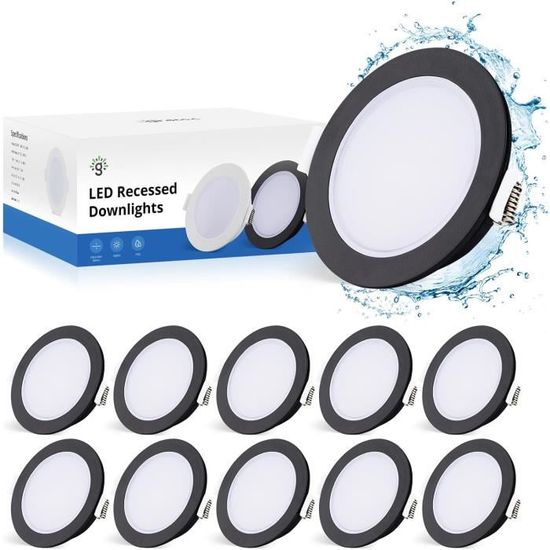 Spot LED Encastrable Noir Extra Plat Gr4tec 10 x 5W IP65 4000K Blanc Neutre 400lm - Cdiscount Maison