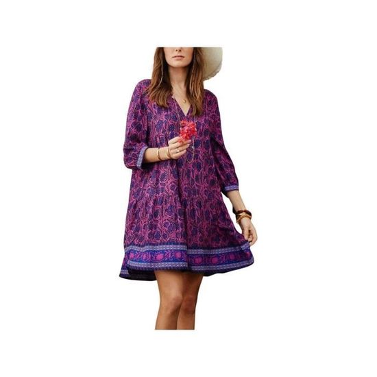 Robe courte manches longues fleurie CINDA Violet Violet - Cdiscount ...