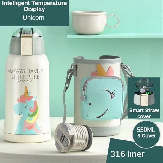 GOURDE BIDON,15-550ML--Tasse Thermos intelligente pour enfants, en acier inoxydable 316, dessin ...