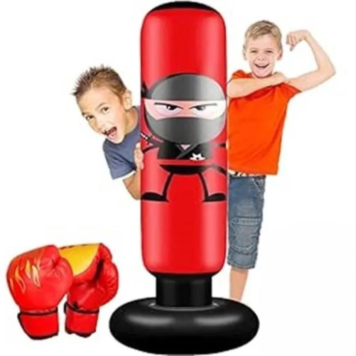 Sac de Boxe Enfant 160cm Gonflable Ninja Sac de Frappe sur Pied Punching Ball avec pour ...