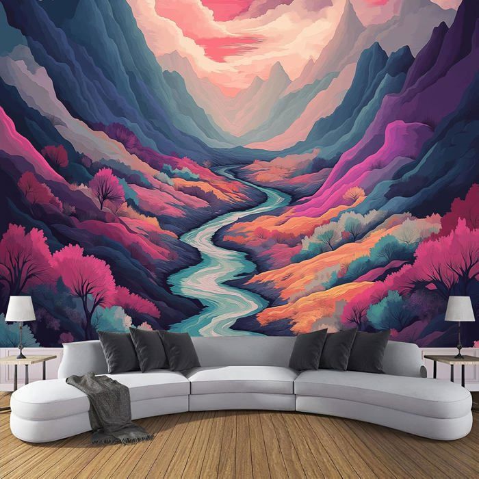 Papier Peint Panoramique Montagnes Psychédéliques 350X250Cm Photo Mural ...