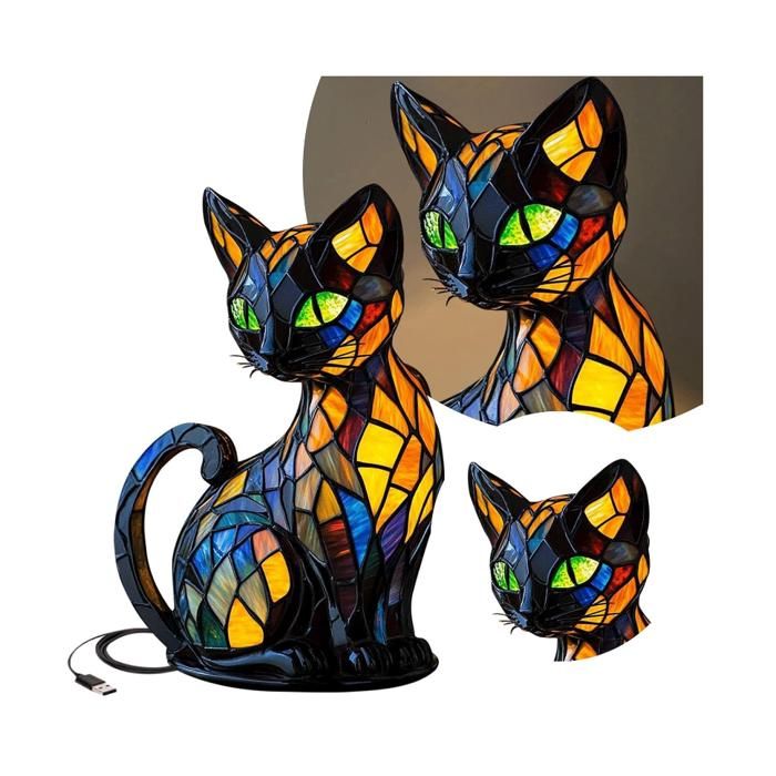 Lampe Chat En Vitrail,Lampe Chat Pour Amoureux Des Chats Lumineuse En ...