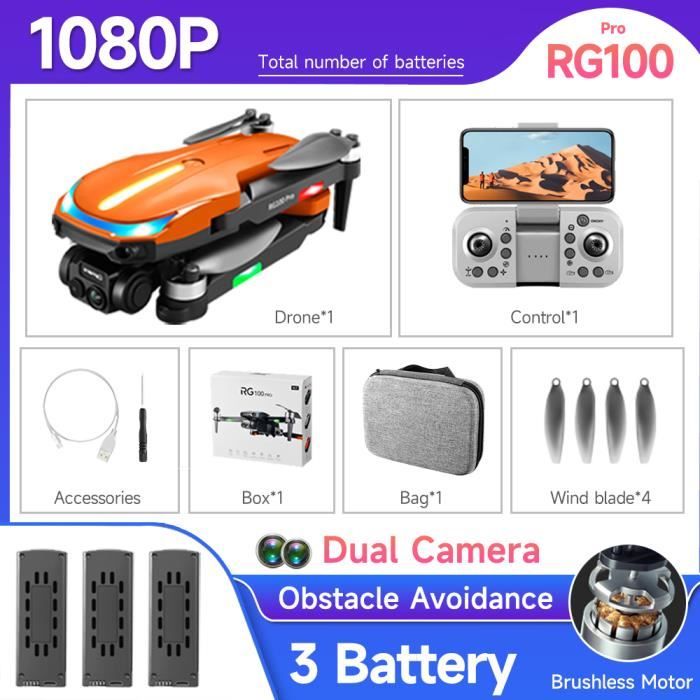 Orange-1080P-3B-Drone professionnel AGCE 2023 RG100 Pro pour ...