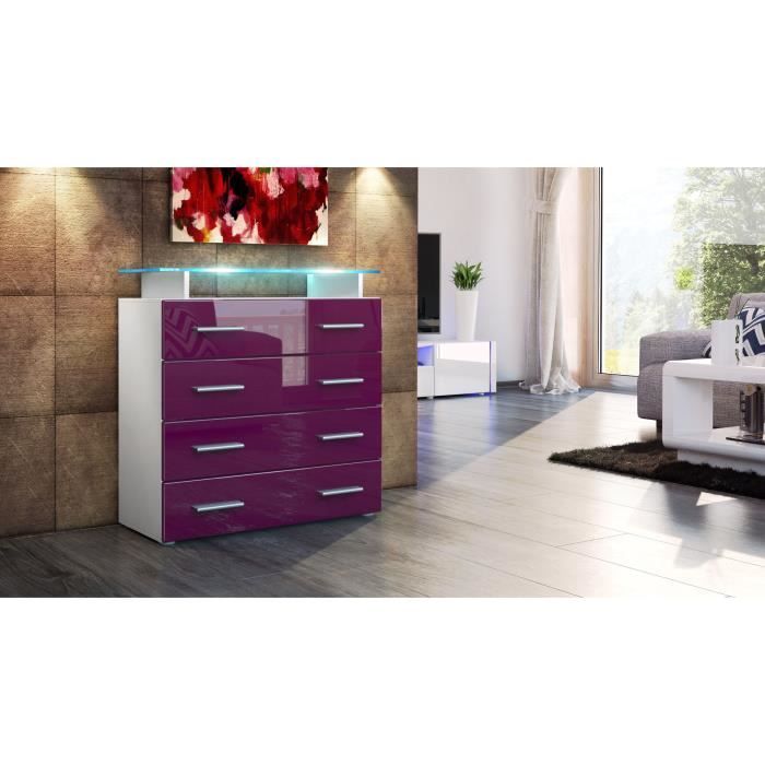 Commode blanc mat et framboise 81cm, 4 tiroirs, avec LED - Cdiscount Maison