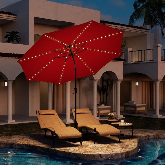 GOPLUS Parasol de Jardin Réglable 3M, Parasol Solaire avec 112 LED ...