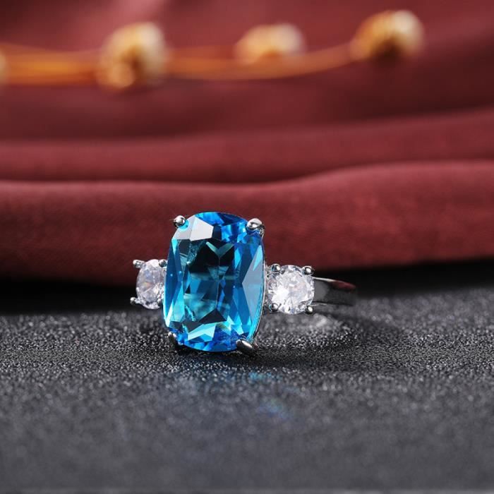 Bague Carree Pour Femme - Bague De Fiançailles En Pierre Bleue, Bague ...