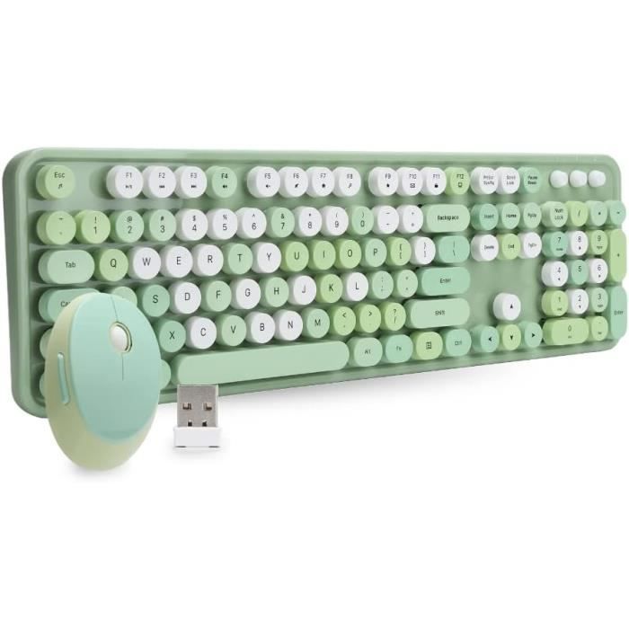 Ensemble Clavier Et Souris Sans Fil 2,4 Ghz, 104 Touches Rondes ...