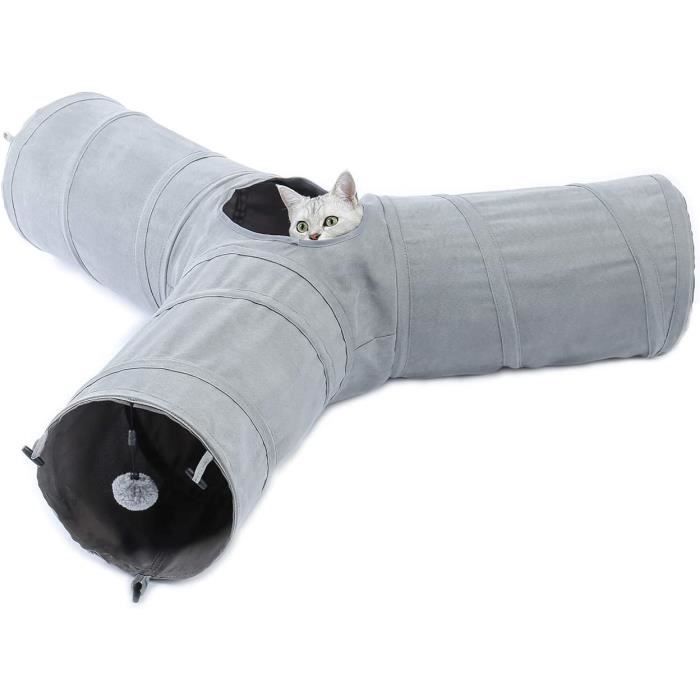OHANA Jouet Tunnel pour Chat avec 3 Voies, Tunnel a Chat Pliable Jouet ...