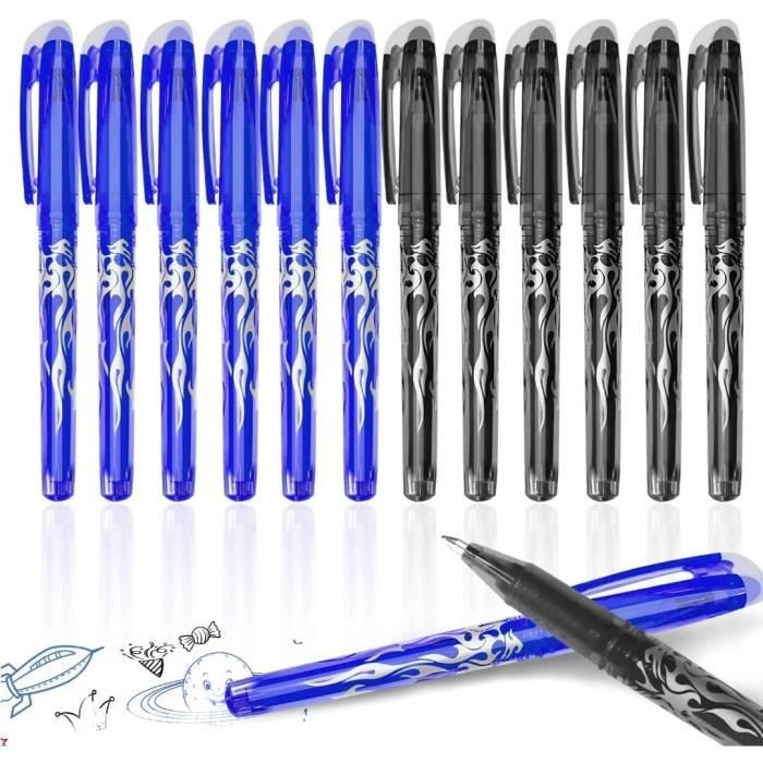Stylo Effacables, 0.5mm Stylo Bille Effacable, Bleu et Noir Couleur ...