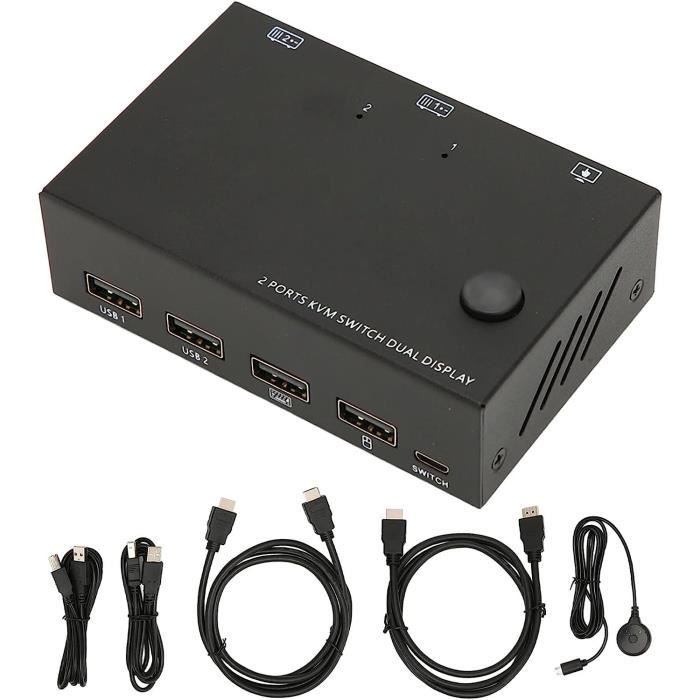 Commutateur Kvm, 2 Ports Dual Monitor Switcher Box Interface Multimédia ...