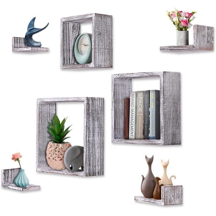 Tablettes Murales Rustiques En Forme De Carré Flottant - Lot De 7-3 ...