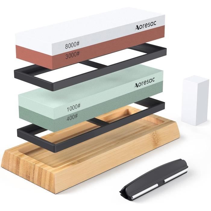 Pierre à aiguiser, ensemble d'aiguiseur de couteaux 400-1000 3000-8000 Pierre à aiguiser double ...
