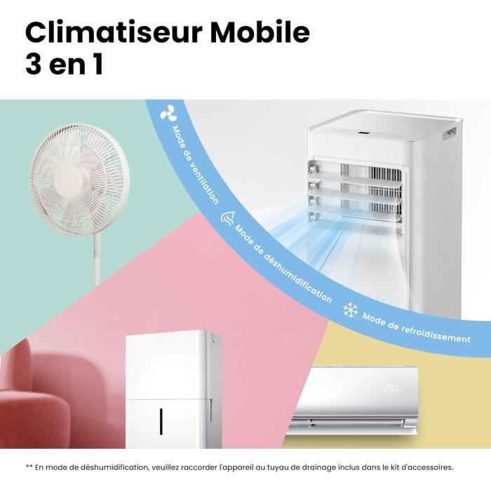 COMFEE Climatiseur Mobile 7000 BTUh 2kW Contrôle APP 3 Modes 3 Vitesses ...