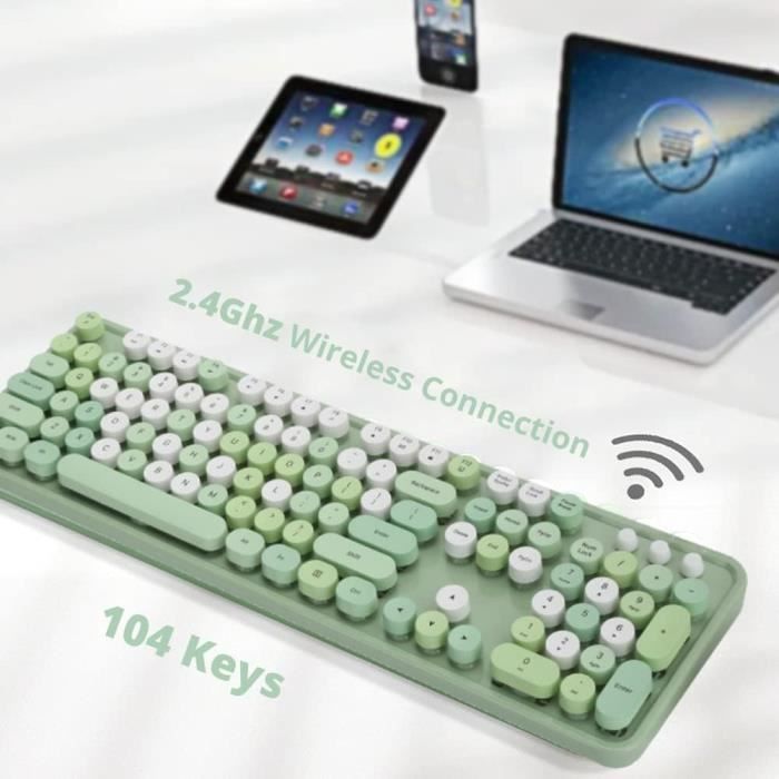 Ensemble Clavier Et Souris Sans Fil 2,4 Ghz, 104 Touches Rondes ...