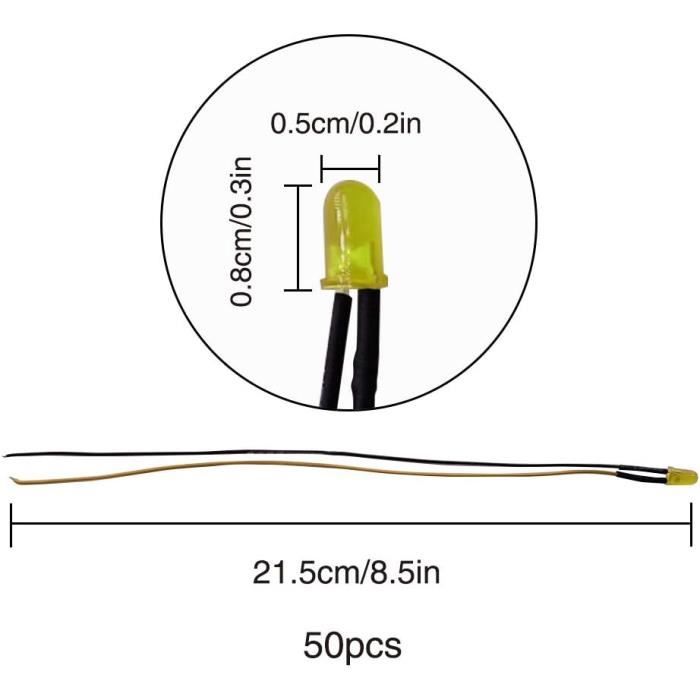 50 Pièces 12V Diodes Led Pre-Wired Round Top Ampoule Lampe, 5Mm Diode ...