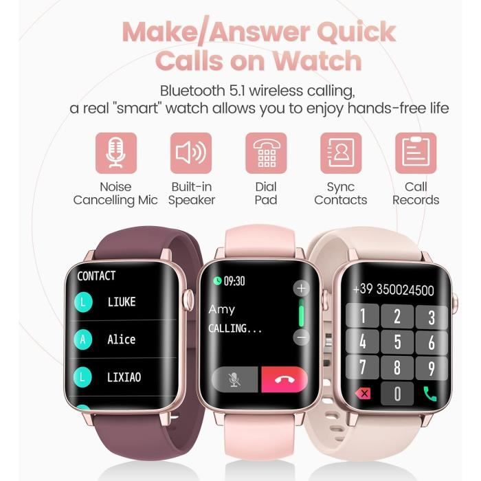 Montre Connectée Femme 1.69" Smartwatch Avec Appel Bluetooth 5.0 ...