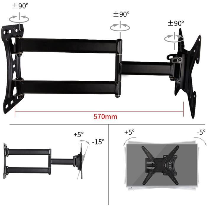 Support TV sur Pied TV Mur de trois bras mural LA TÉLÉ Support Full ...