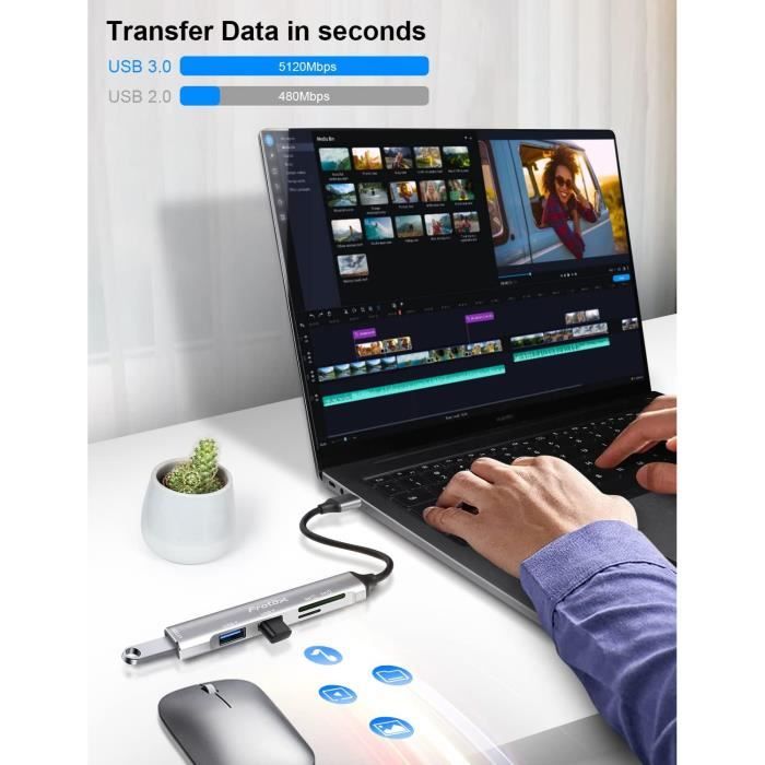 5 En 1 Adaptateur 1 Usb 3.0 Et 2 Usb 2.0, Multiport Hub Lecteurs De Carte Mémoire Pour Sd-Micro ...