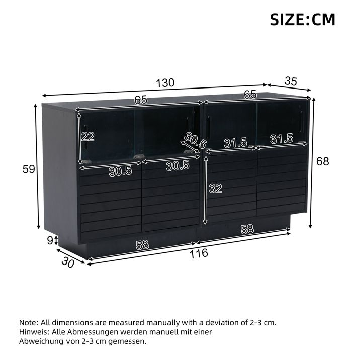 Buffet 130 x 35 x 68 cm, meuble d'appoint 3 niveaux avec vitres ...