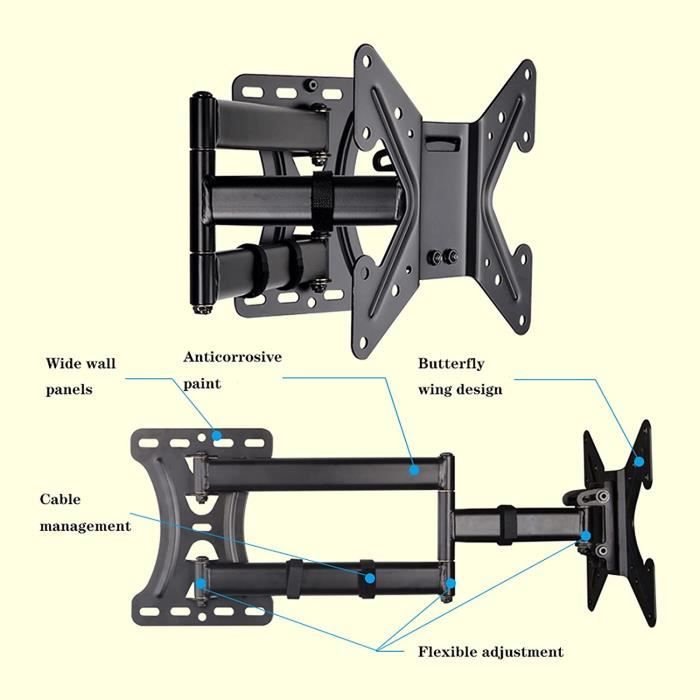 Support TV sur Pied TV Mur de trois bras mural LA TÉLÉ Support Full Motion Swivels Tilts ...