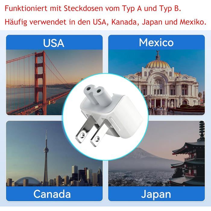 Adaptateur de voyage Europe vers USA pour Apple Power - Adaptateur CA ...