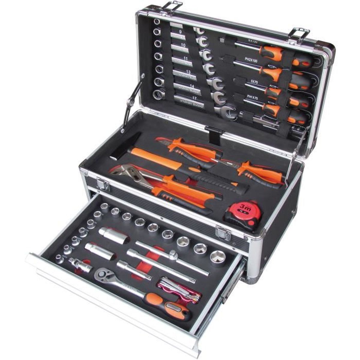 TEC HIT Caisse à outils en aluminium 1 tiroir avec 45 pièces d'outils ...