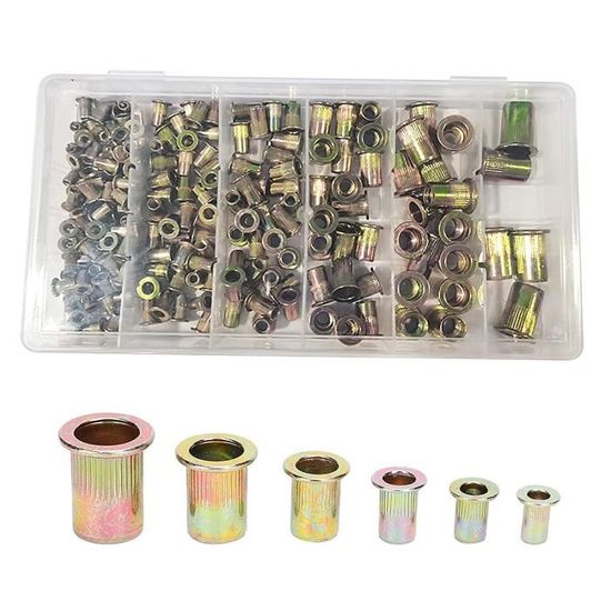 Écrou de Rivet en Acier au Carbone et Plaqué au Zinc, 200 Pièces Rivet ...