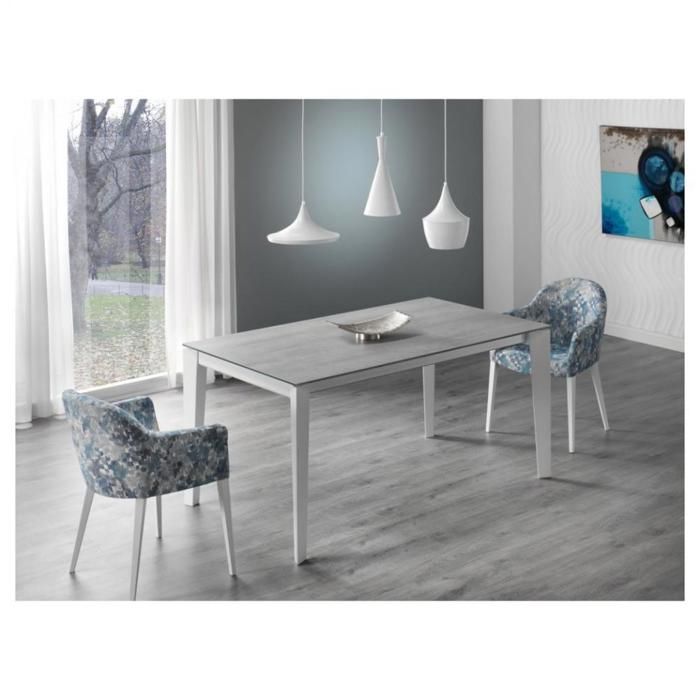 Table repas GEO 6 couverts 160 x 90 x 76 cm pieds blancs plateau ...