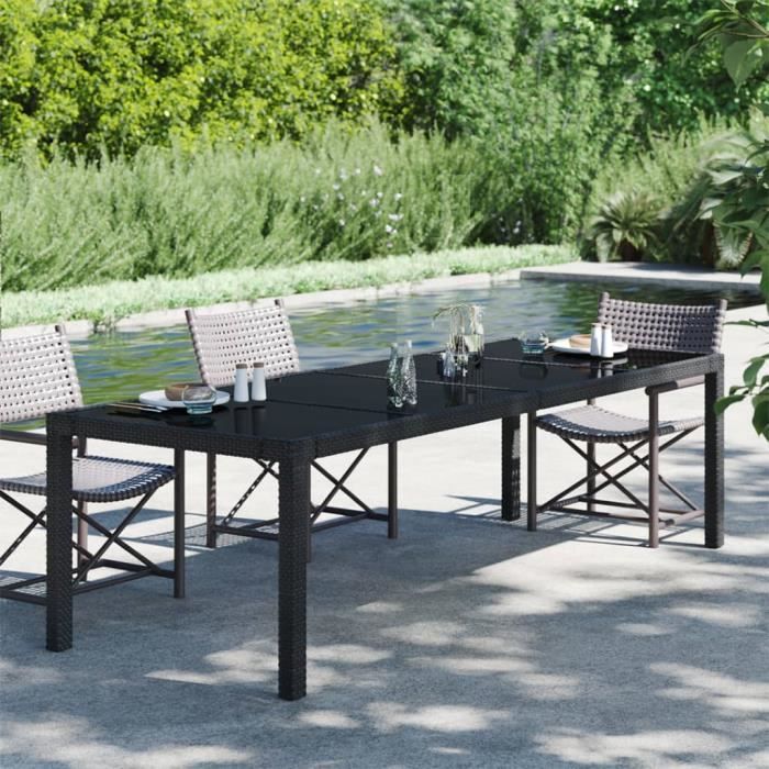 Gxuke-Tk Table de jardin Noir 250x100x75 cm Verre trempé et poly rotin ...