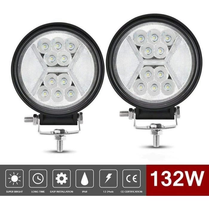 2 PCS Phare de Travail Led 12v, 132W Phares Longue Portee Led Moto 4x4 ...