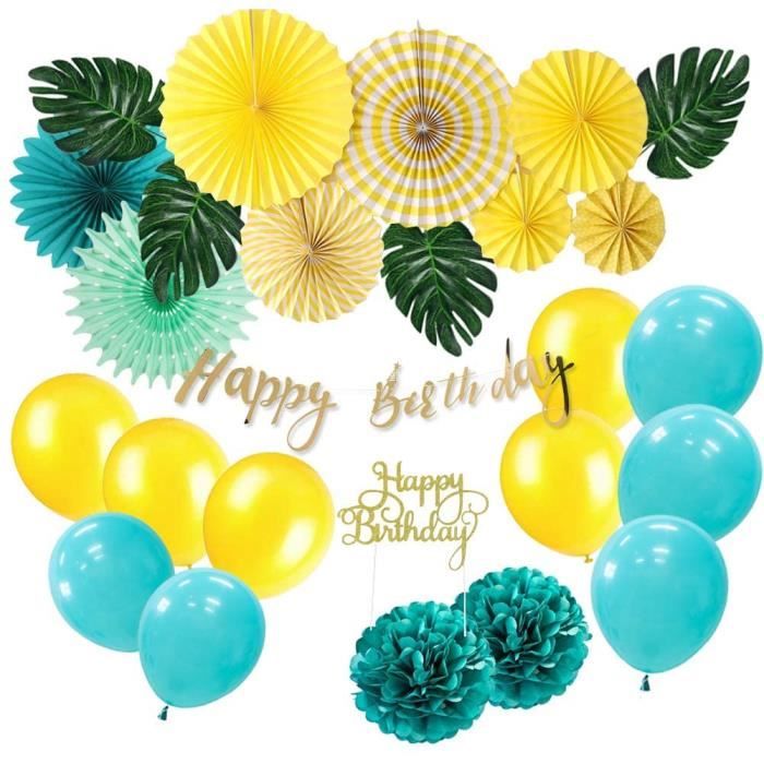 Decoration Tropical Anniversaire Happy Birthday Kit Jaune Summer Jungle ...