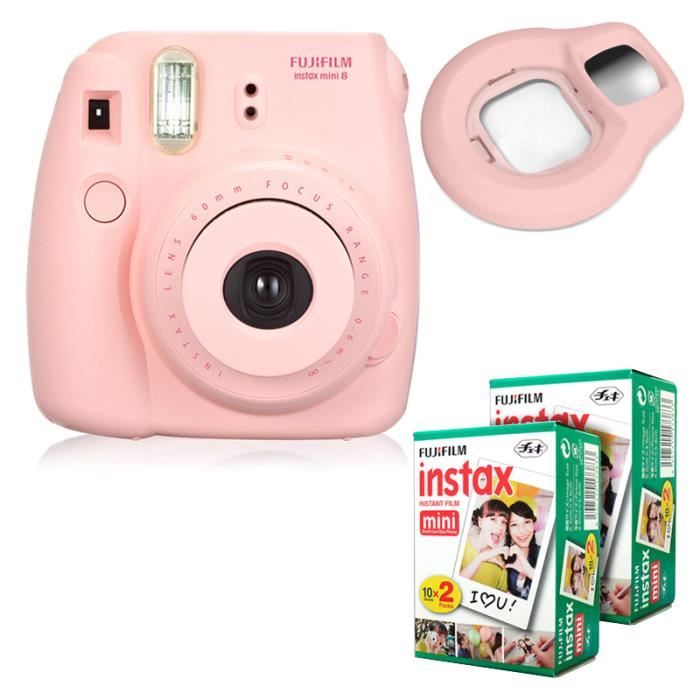 Fuji Instax Mini 8 Caméra Rose Instant Fujifilm Photo + 40 Film Selfie ...