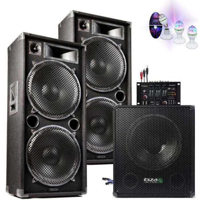 PACK DJ SONO MIXAGE DJ 3800W avec 1 CAISSON + 2 ENCEINTES + CABLES ...
