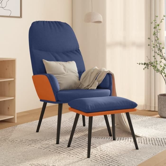 Chaise de relaxation avec tabouret Bleu Tissu Mothinessto LY0958 ...