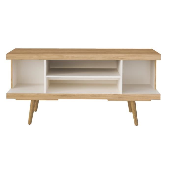 Meuble TV en bois finition chêne et crème - Longueur 136 x Profondeur ...