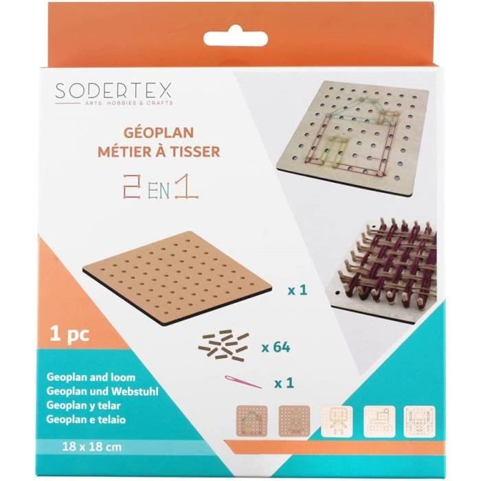 SODERTEX - Métier à tisser - Géoplan + 1 aiguille + 64 bâtonnets - 18 x ...
