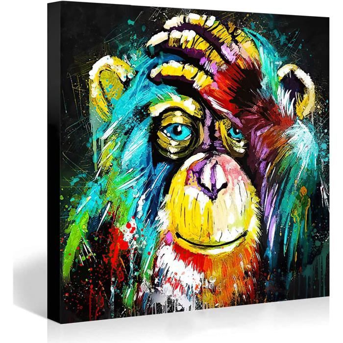 MJEDC Tableau Singes Pop Art Toile Cae Singes Deco, Moderne Cool Animal ...