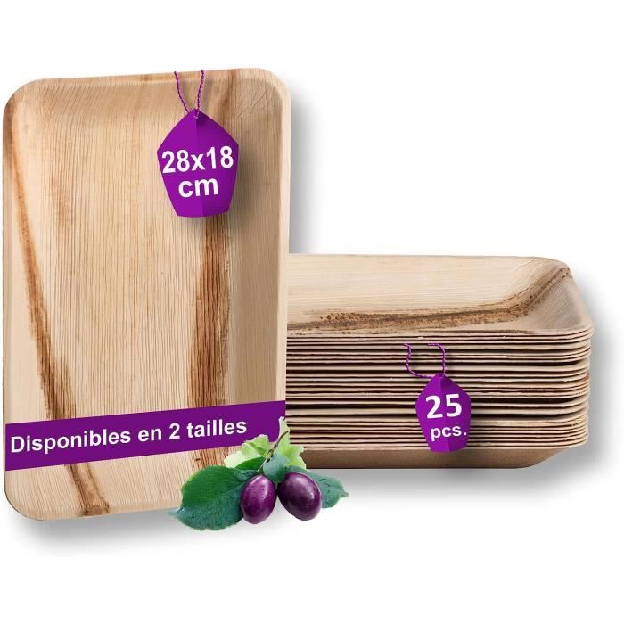 Assiette Palmier Bio - 25 Assiettes Rectangulaire 28X18 Cm - Vaisselle ...