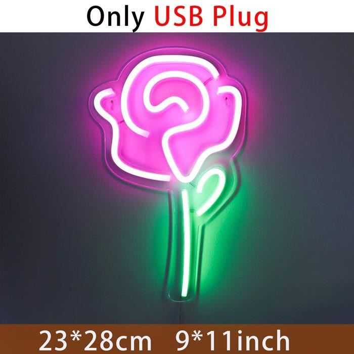 NEON,Rose-Pink--Enseignes au néon LED en forme de Rose avec port USB ...