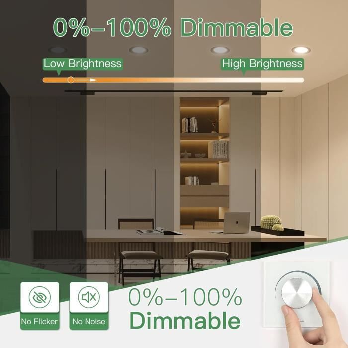 Spot Led Encastrable Extra Plat 230V Lot De 6 Spots Led Dimmables Spots De Plafond 7W 700Lm Ip44 ...