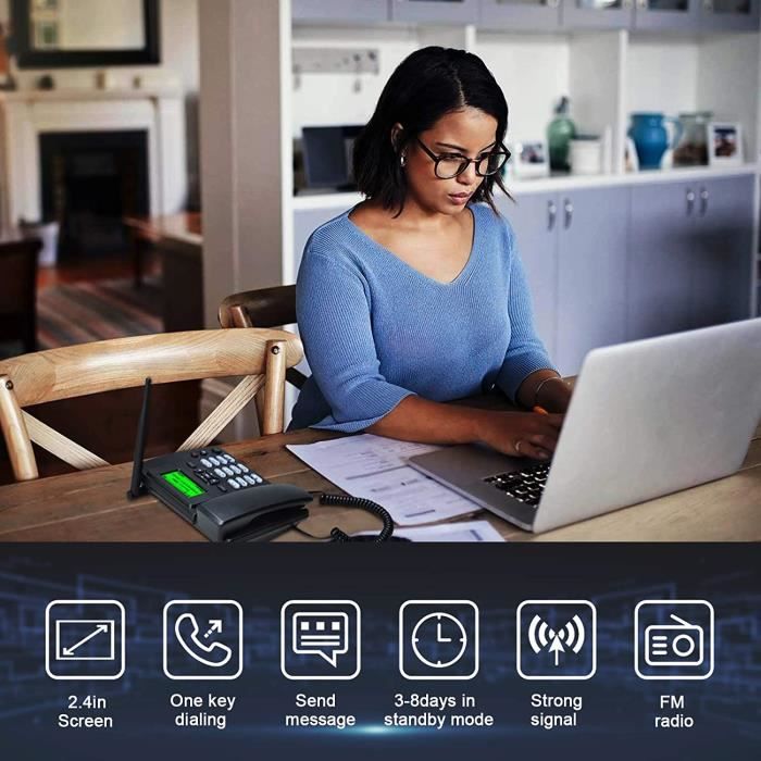 Téléphone de Bureau sans Fil GSM - Lychee - Gros Boutons - Radio ...