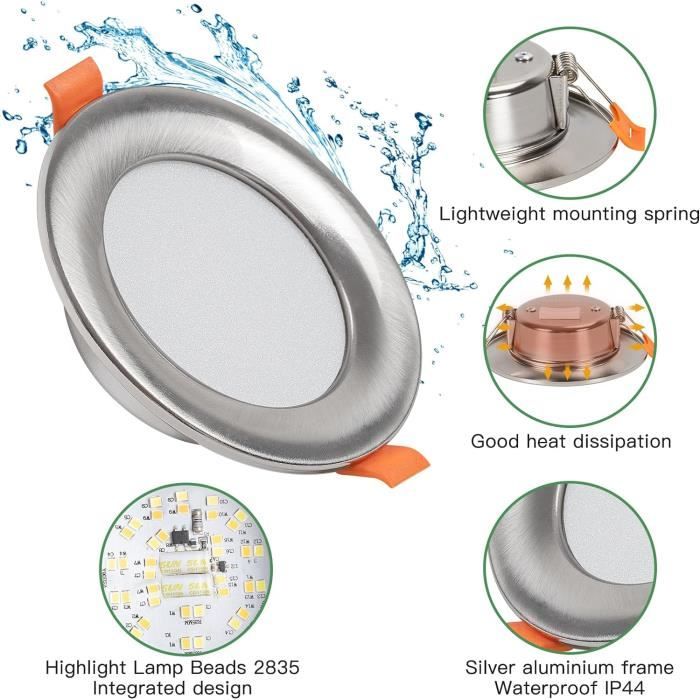 Spot Led Encastrable Extra Plat 230V Lot De 6 Spots Led Dimmables Spots De Plafond 7W 700Lm Ip44 ...