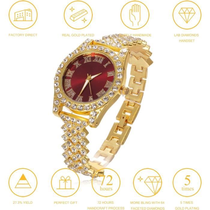 Diamants Montre En Or,Femme Or Véritable 18K Plated 36Mm Largeur Rouge ...
